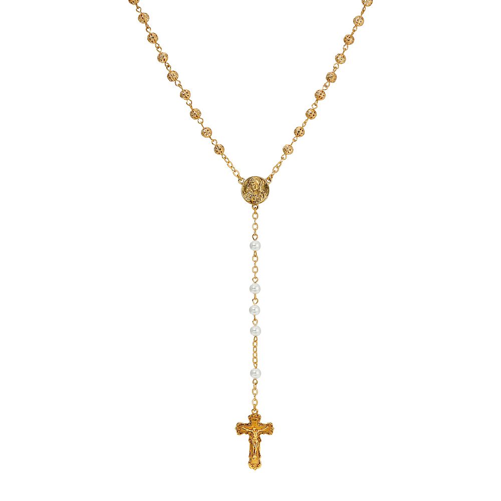 Symbols of Faith Faux Pearl Filigree Beaded Rosary