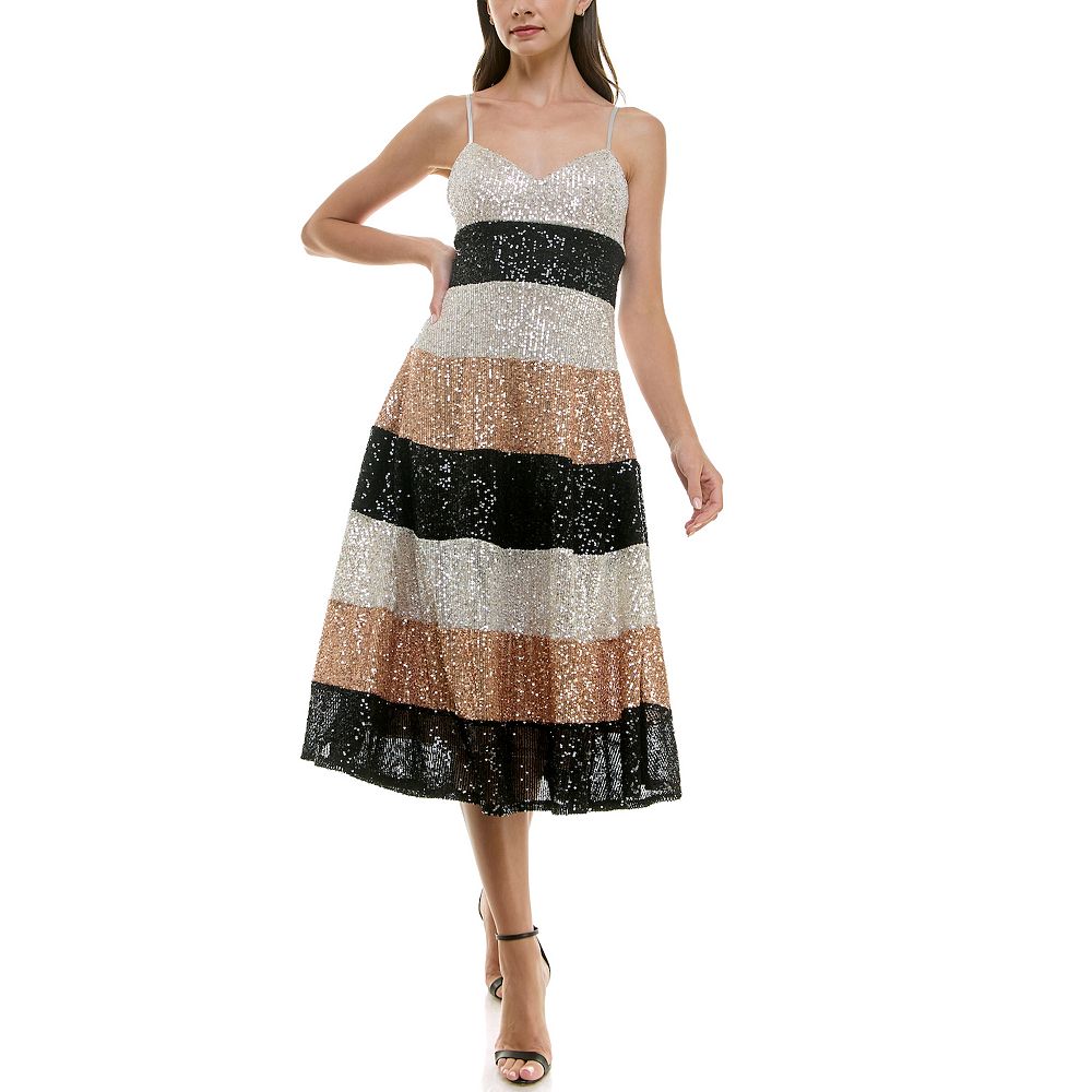 Women's Maison Tara Color Blocked Sequin Midi Dress