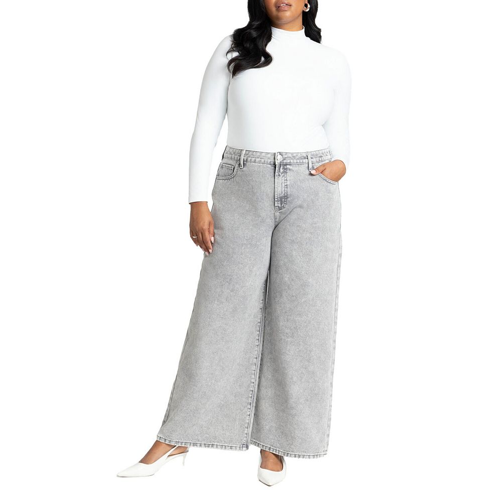 ELOQUII Women's Plus Size The Yvette Rigid Wide Leg Jean