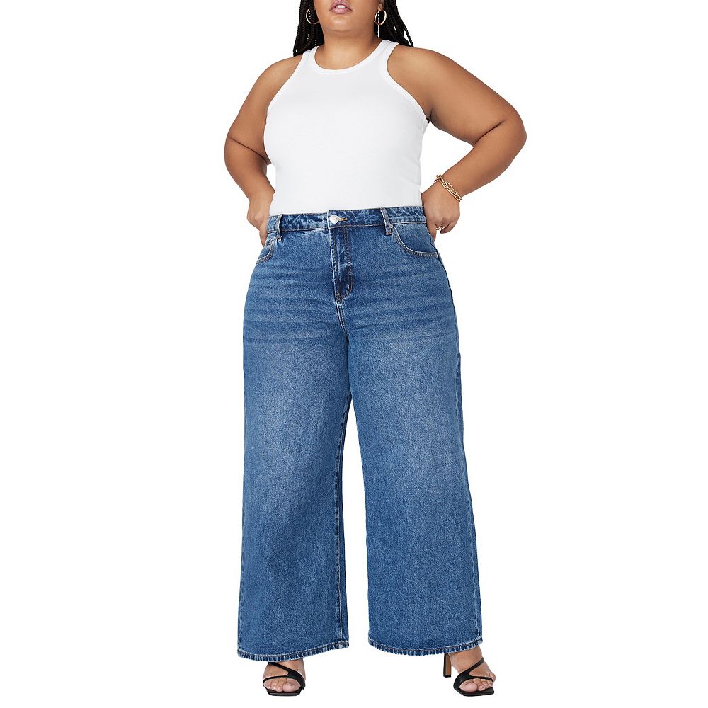 ELOQUII Women's Plus Size The Yvette Rigid Wide Leg Jean