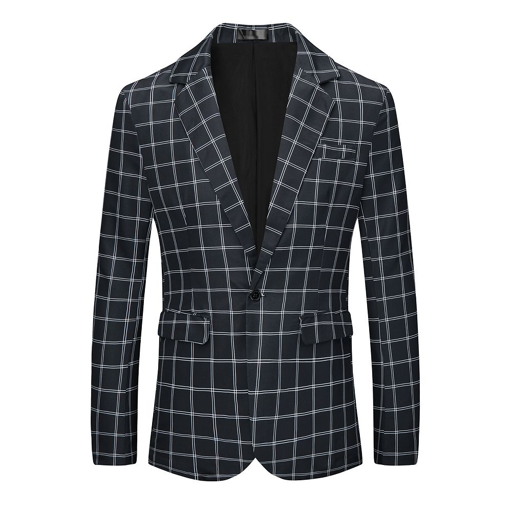 Plaid Blazers For Men's Notch Lapel Contrasting Color Checked Pattern ...