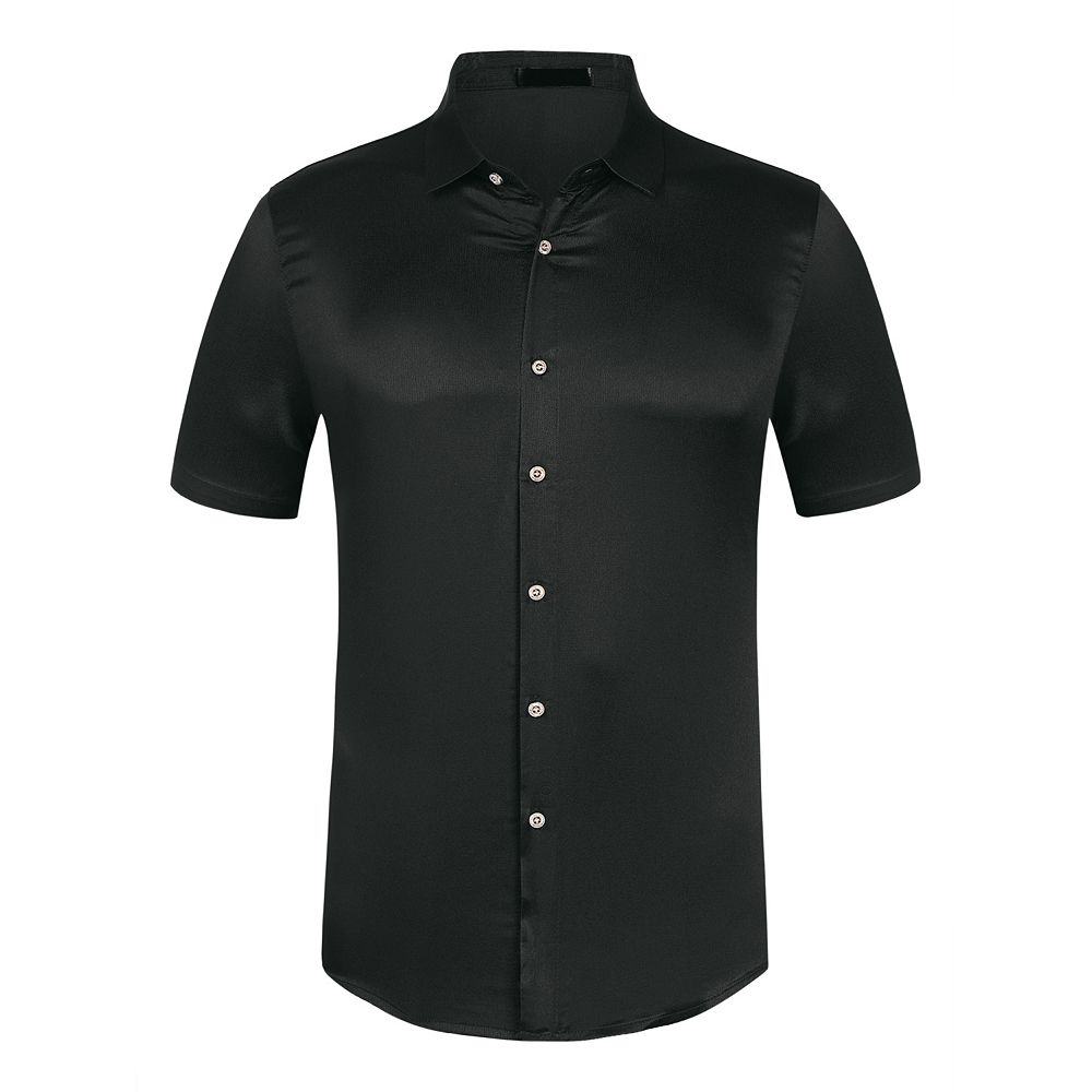 Satin Shirts For Men's Point Collar Short Sleeve Button Down Business ...