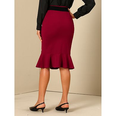 Women's Fishtail Mermaid High Waisted Peplum Midi Pencil Skirt With ...