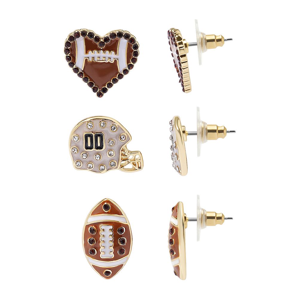 Celebrate Together™ Gold Tone Crystal Football, Heart, & Helmet Stud ...