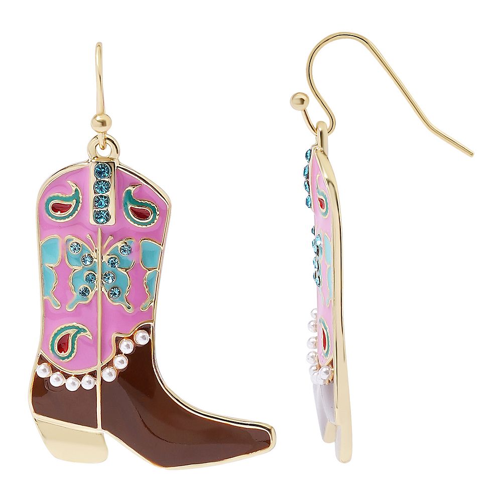 Celebrate Together™ Gold Tone Crystal Western Cowboy Boot Drop Earrings