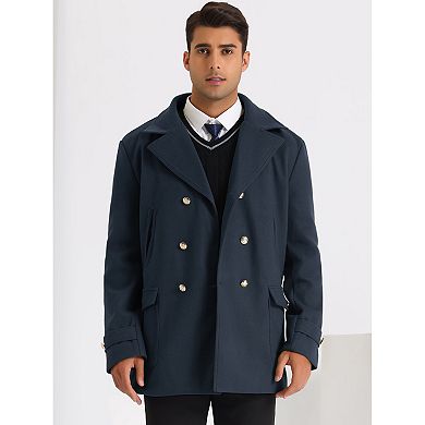 Double Breasted Pea Coat For Men's Notched Collar Classic Winter Overcoat