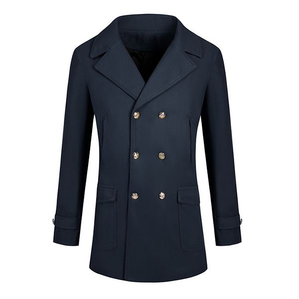 Double Breasted Pea Coat For Men's Notched Collar Classic Winter Overcoat