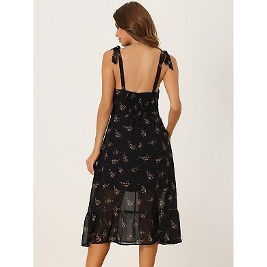 Women's Summer Tie Straps Floral Spaghetti Straps Ruffle Vintage A Line ...