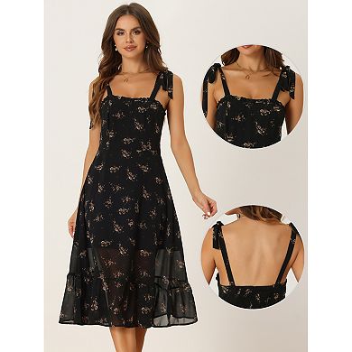 Women's Summer Tie Straps Floral Spaghetti Straps Ruffle Vintage A Line ...