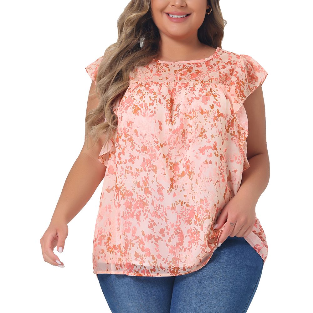 Plus Size Top For Women Boho Round Neck Ruffle Sleeve Blouse Top 2024