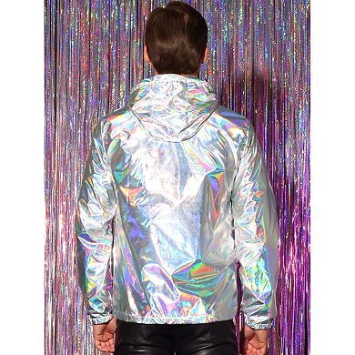 Metallic Jacket For Men's Lightweight Long Sleeves Zipper Drawstring ...