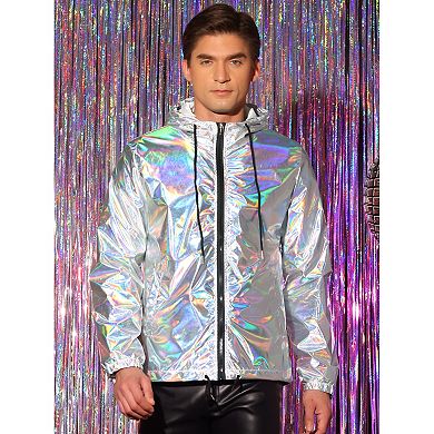 Metallic Jacket For Men's Lightweight Long Sleeves Zipper Drawstring ...