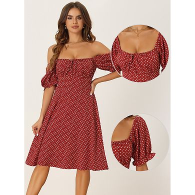 Women's Summer Drawstring Sweetheart Neck Puffy Sleeve Smocked Back ...