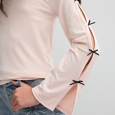 Girls 7-16 IZ Byer Long Sleeve Solid Scoop Neck Slit Sleeve Top