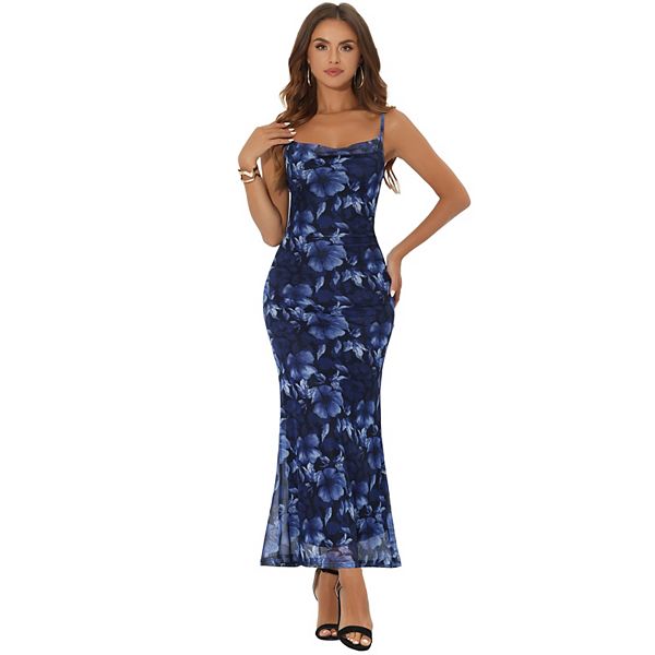 Womens Mesh Floral Sleeveless Bodycon Cocktail Maxi Dress