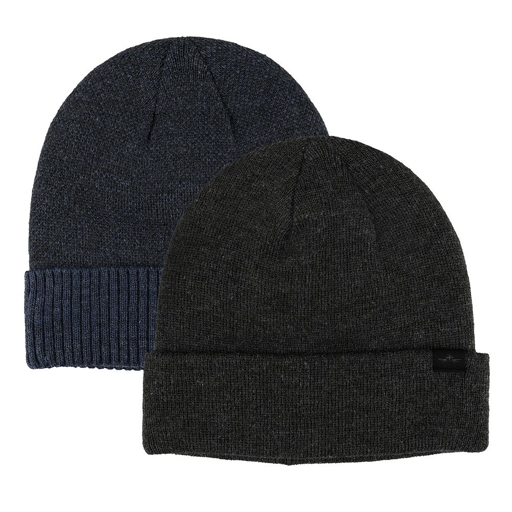 Men's Dockers® Microcheck & Flat Knit Cuffed Beanies 2-pack Set