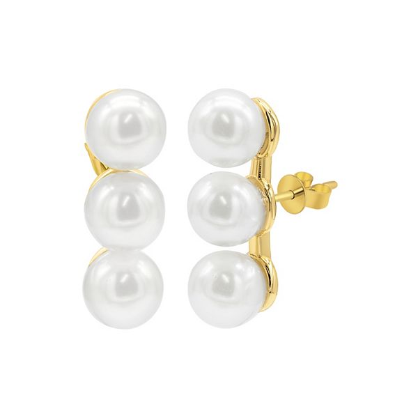 Adornia 14k Gold Plated Oversized Pearl Bar Stud Earrings
