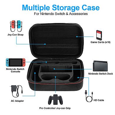 Black, Portable Deluxe Carrying Case For Nintendo Switch With ...