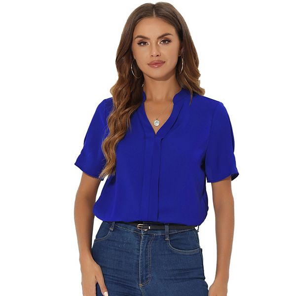 Women's Summer Blouse Dressy Casual V Neck Short Sleeve Office Work ...