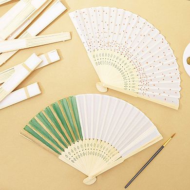 12 Pack Bamboo Hand Fan For Women, 8 Inch White Folding Hand Held Fan