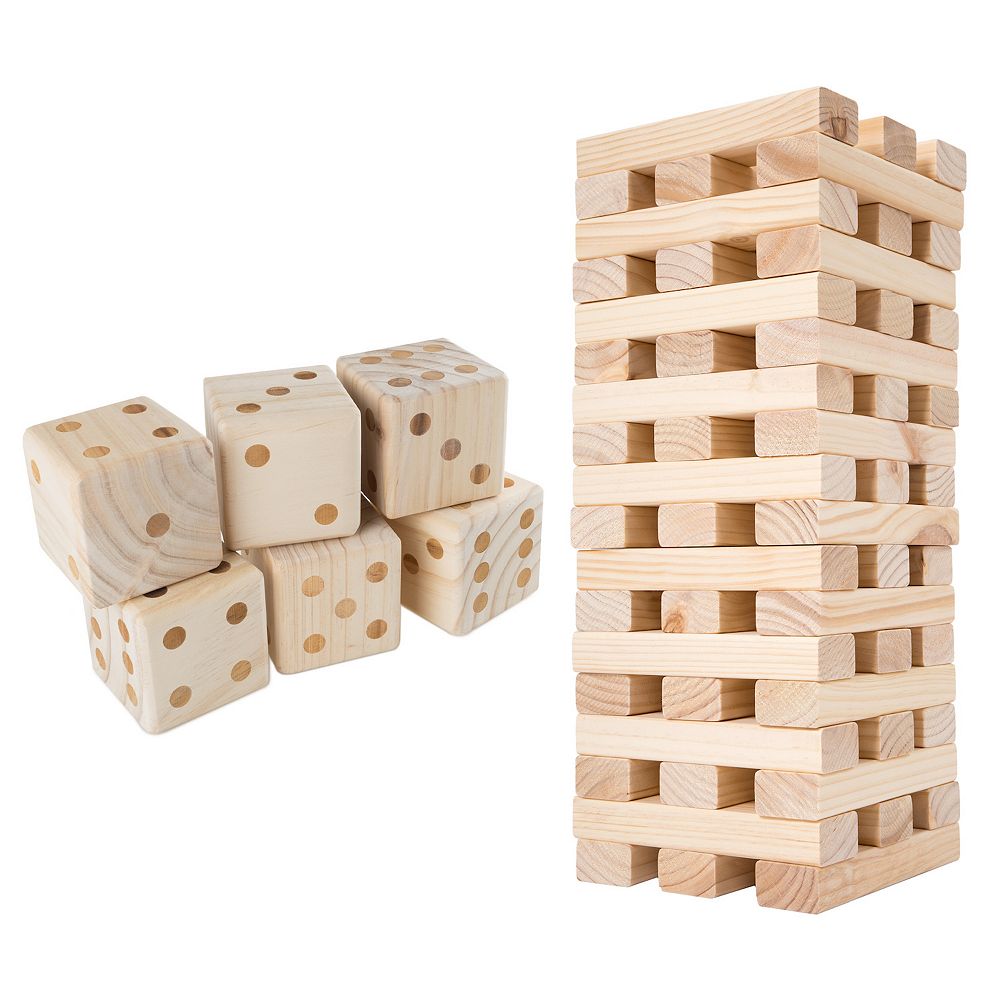 54-piece Wood Stacking Game And 6-piece Large Dice Set