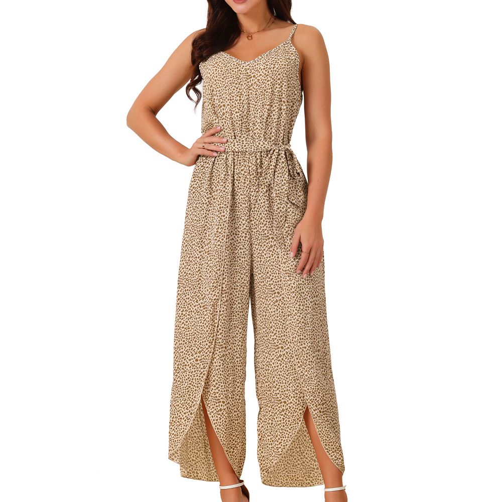 Women's Summer Casual Spaghetti Straps Tie Waist Split Wide Leg ...