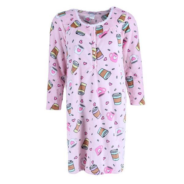 Women's Plush Coffee Print Sleep Gown