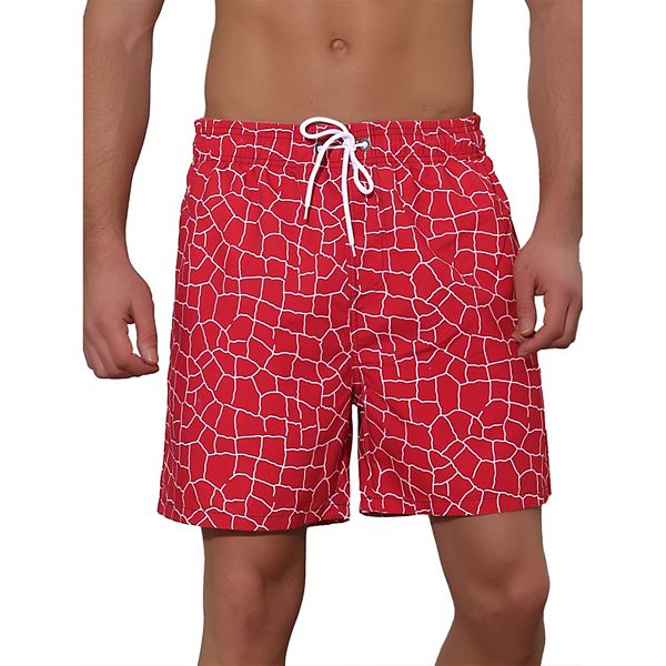 Men's Surfing Contrast Color Pattern Drawstring Swim Trunks