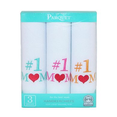 Ctm Women's Number 1 Mom Embroidered Cotton Handkerchief Set (pack Of 3)
