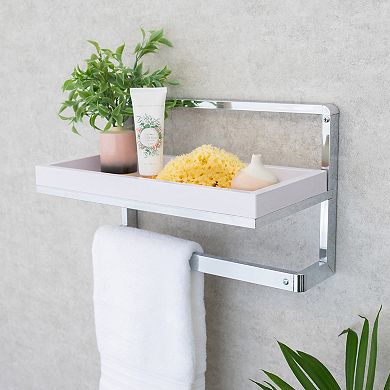 Wall Mounted Chrome Towel Rack And Wall Shelf With Removable White Tray