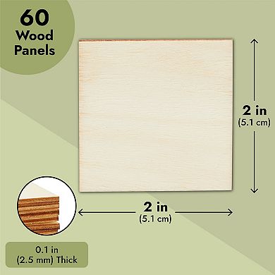 60 Pack Unfinished Wooden Coaster Wood Square Cutout Tiles For Diy ...