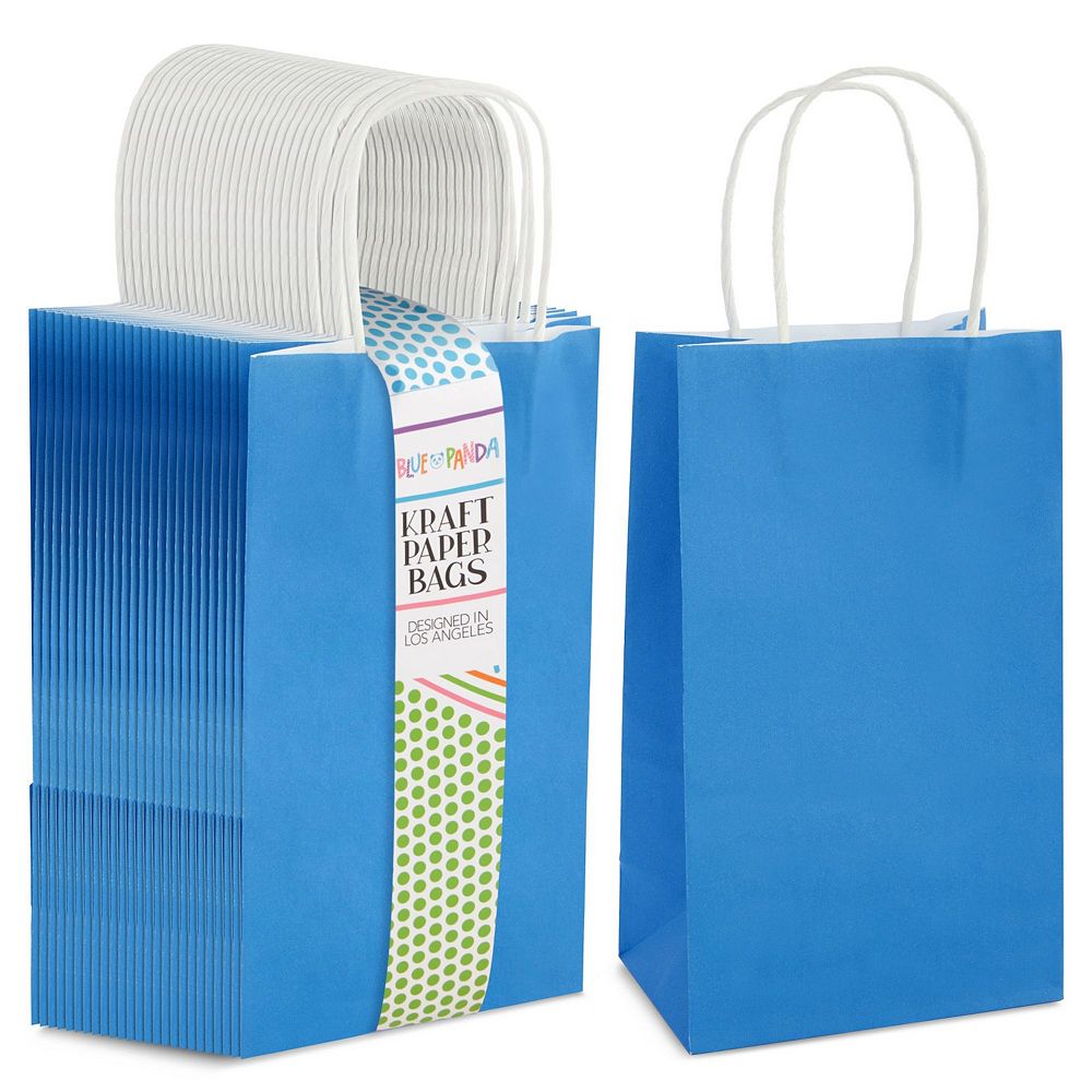 25-Pack Blue Gift Bags with Handles - Small Paper Treat Bags