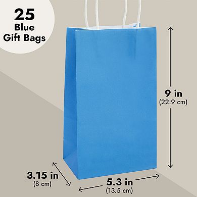 25-Pack Blue Gift Bags with Handles - Small Paper Treat Bags