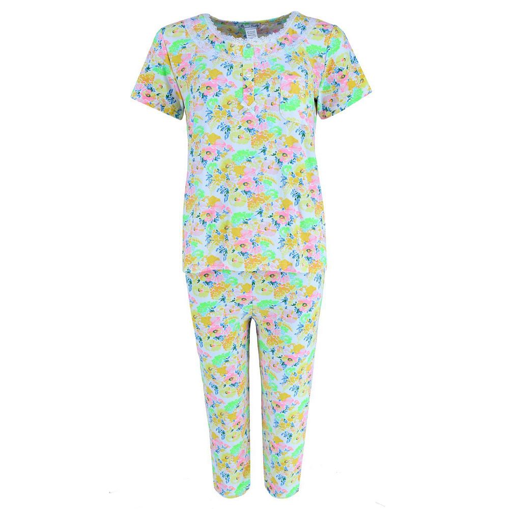 Women's Plus Size Yellow Floral Capri Set