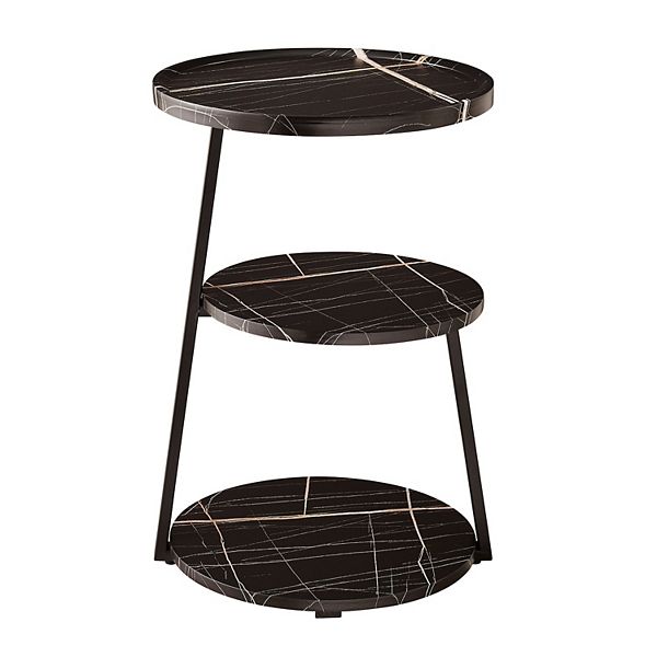 Skylar Round 3-tier Side Accent Table With Raised Lip Edge Tabletop And ...