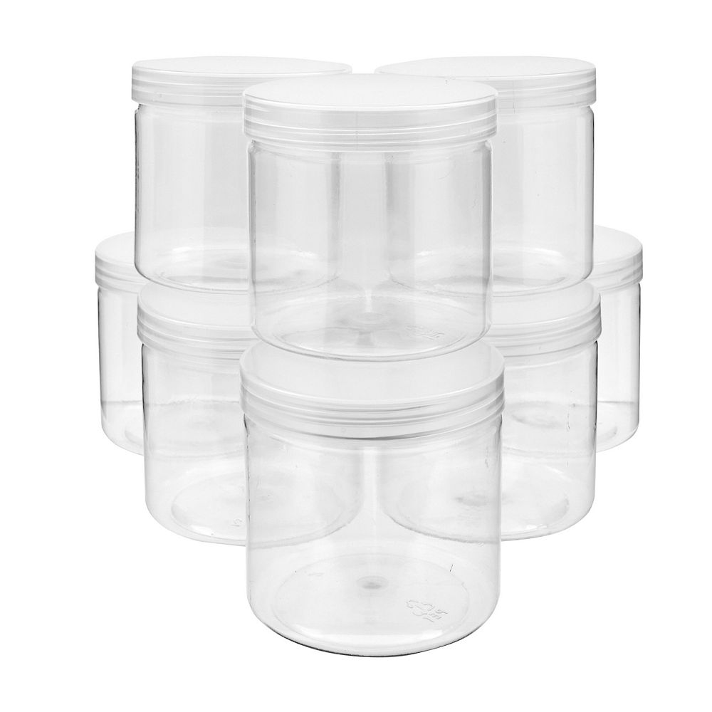 Slime Containers With Lids - 8 Pack 12 Oz Clear Plastic Jars For Kids ...