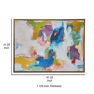 31 X 41 Handcrafted Wall Art Joyful Abstract Giclee, Gold Frame, Multicolor