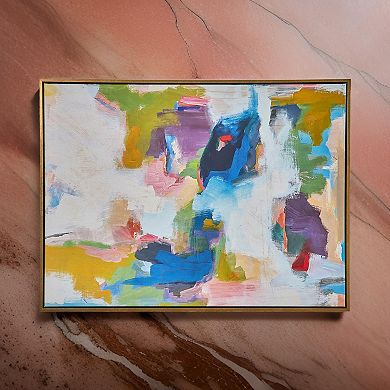 31 X 41 Handcrafted Wall Art Joyful Abstract Giclee, Gold Frame, Multicolor