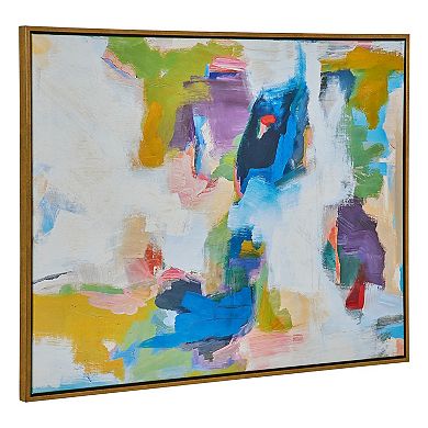 31 X 41 Handcrafted Wall Art Joyful Abstract Giclee, Gold Frame, Multicolor