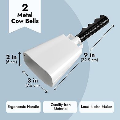 2 Pack Large White Metal Cowbells For Football Games, 9" Percussion ...
