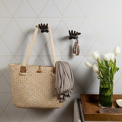 "palms Up" Dark Brown Cast Iron Wall Mount Hook Set (set Of 2)