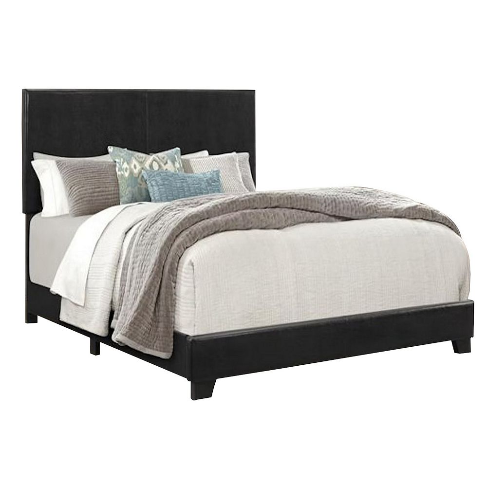 Shirin Queen Size Bed, Wood, Nailhead Trim, Upholstered Headboard, Black
