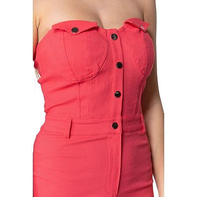 Fashnzfab Strapless Button Down Mini Dress