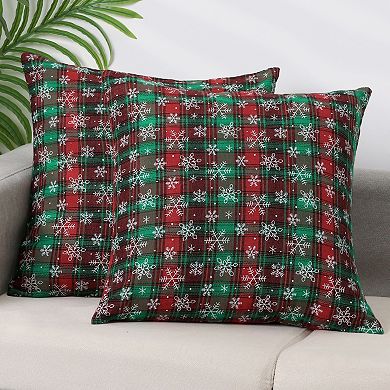 Set of 2 Festive Plaid Snowflake Throw Pillow Covers Tartan Scottish ...