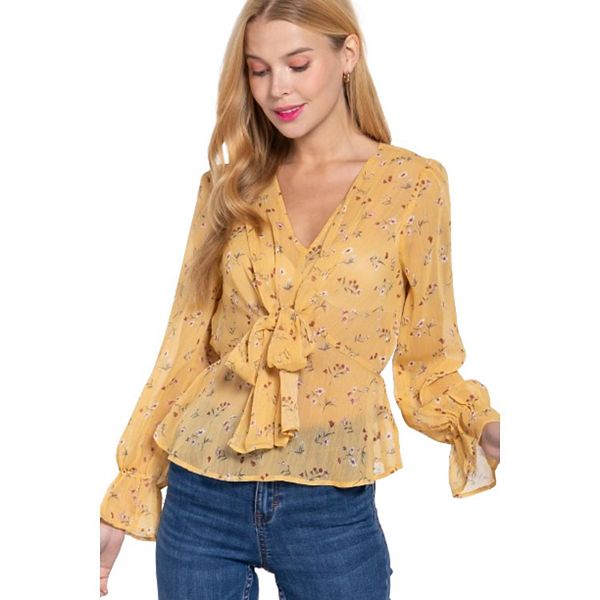 Ruffle Slv Peplum Print Woven Top