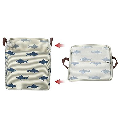 1 Pcs 30l Foldable Square Laundry Basket For Laundry Room Blue Shark 12 ...