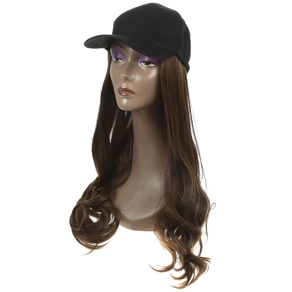 Baseball Cap With Hair Extensions Curly Wavy Wig 22" Hairstyle Wig Hat ...