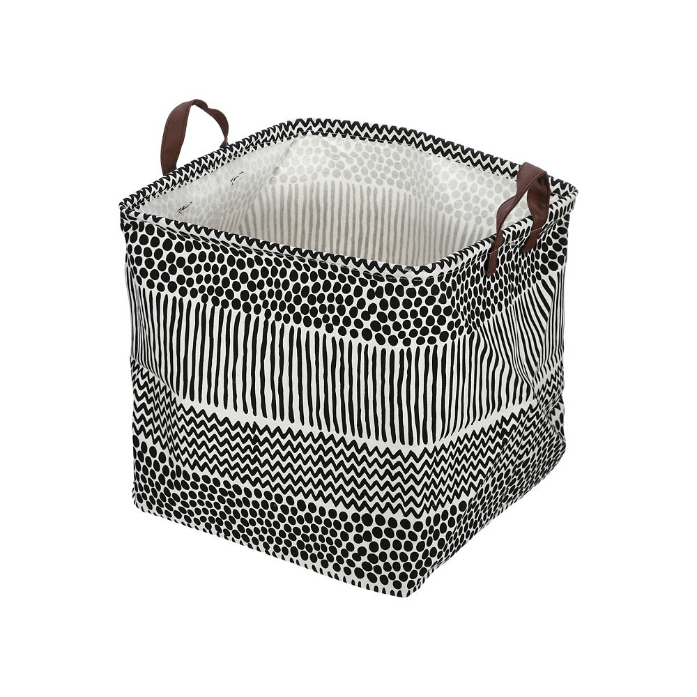 1 Pcs 30l Foldable Square Laundry Basket For Laundry Room Black White ...