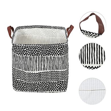 1 Pcs 30l Foldable Square Laundry Basket For Laundry Room Black White ...