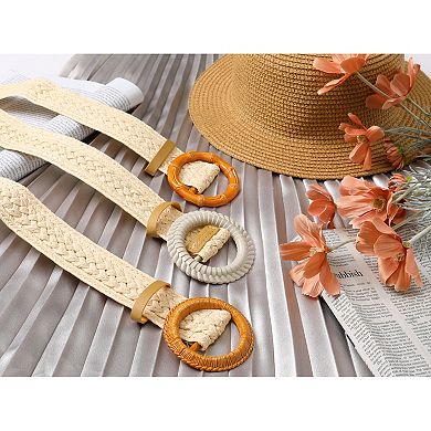 Women's Vintage Round Buckle Woven Belts Boho Waist Belt For Dress